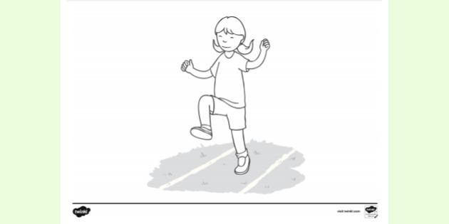 FREE! - Child Skipping Around A Track Colouring Sheet