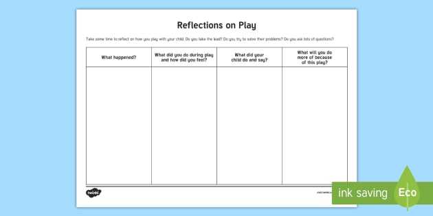 Reflections on Play Worksheet / Worksheet (teacher made)