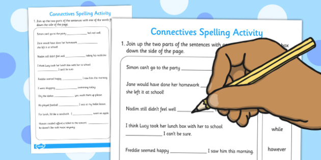 Connectives Spelling Activity - connectives, spelling, activity