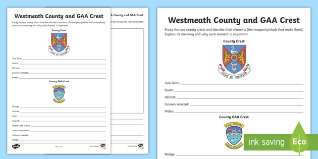 Westmeath County and GAA Crest Worksheet / Worksheet