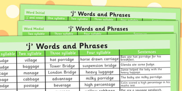 J Word List