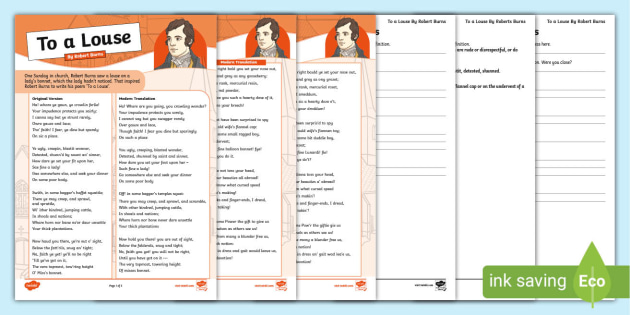 To a Louse by Robert Burns Reading Comprehension Activity