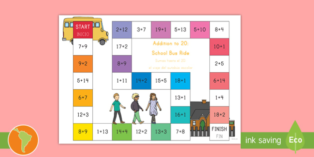 Addition within 20 Bus Board Game English/Spanish - Addition within 20 Bus