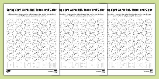 Roll And Trace Sight Words