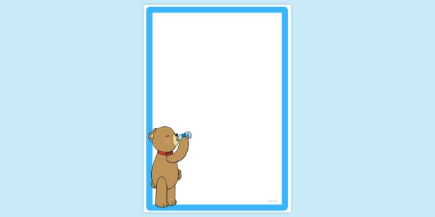 FREE! - Teddy Bear Drinking Page Border | Page Borders | Twinkl