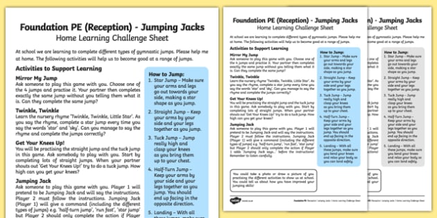 Foundation PE (Reception) - Jumping Jacks Home Learning Challenge Sheet