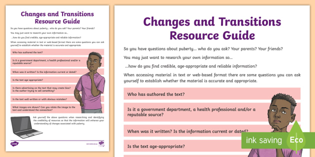 Changes and Transitions Resource Guide (teacher made)