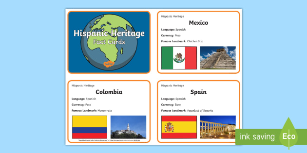 Hispanic Heritage Country Fact Cards - Spain Facts for Kids