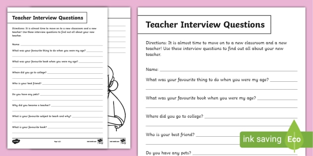 Transition Activity Interview Your New Teacher Activity Sheets