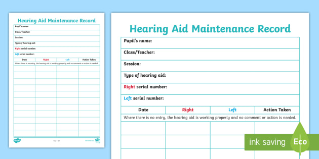 Bilateral Wearers Hearing Aid Maintenance Record