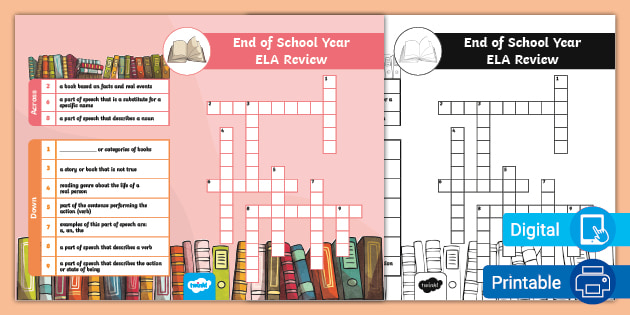 End of School Year ELA Review Crossword (teacher made)