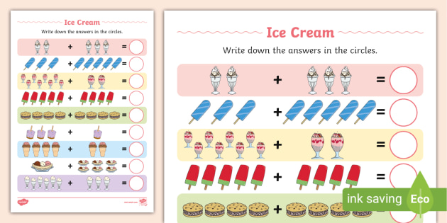 👉 Ice Cream Up to 10 Addition Sheet (teacher made)