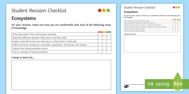 Ecosystems Student Revision Checklist