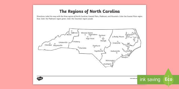 The Regions of North Carolina Map - United States History, State history