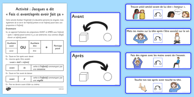 Activité: Jacques a dit Fais ci avant/après avoir fait ça French