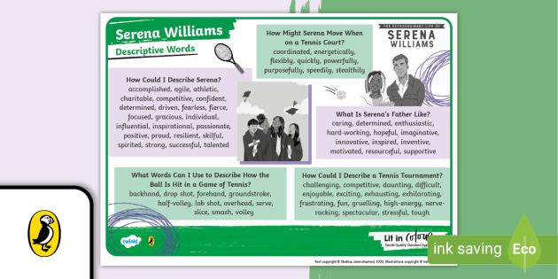 FREE! - The Extraordinary Life of Serena Williams: Descriptive Word Mat