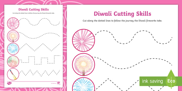Diwali Cutting Skills Worksheet (teacher made)