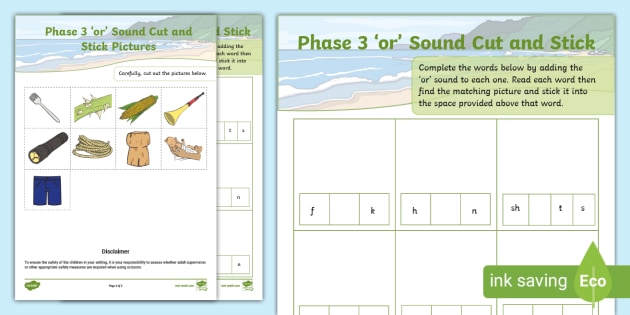Phase 3 'or' Cut and Stick Activity - Phonics - Twinkl