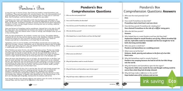 Pandoras Box Ancient Greek Myth Story Print Out - ancient greece