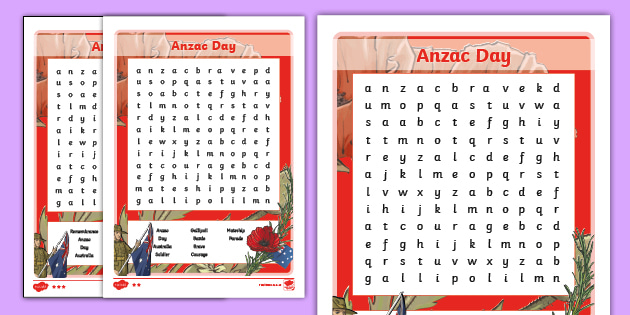 Crash Course Podcast Anzac Day Differentiated Word Search