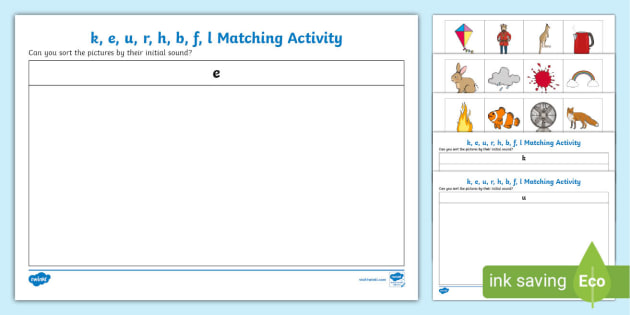 k, e, u, r, h, b, f, l Initial Sounds Sorting Cutting Skills Activity