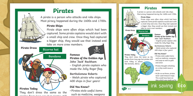 KS1 Pirates Differentiated Fact File - pirate ships, pirate dress, talk ...