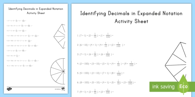 Identifying Decimals In Expanded Notation Worksheet Worksheet