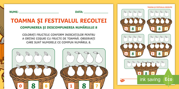 Fișă de lucru - Compunerea și descompunerea cifrei 8 | Twinkl
