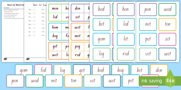 Short /e/ Word Cards Activity Pack