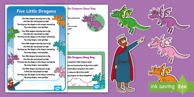 👉 Five Little Dragons Busy Bag Prompt Card and Resource Pack