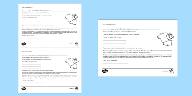 PE Reminders Editable Notes (teacher made)