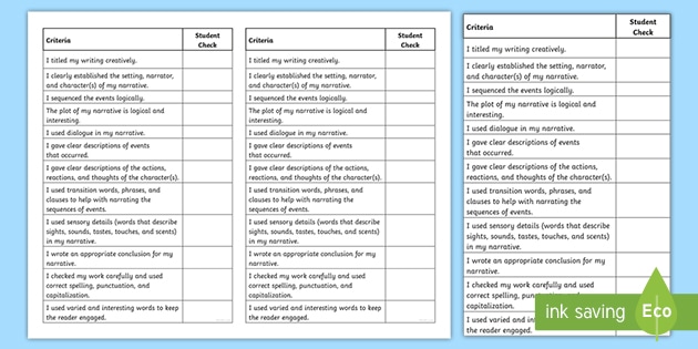 Fifth Grade Narrative Writing Genre Checklist