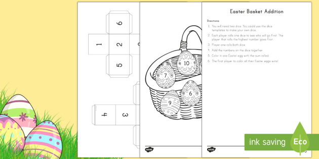 Easter Basket Addition K-2 Worksheet / Worksheet - Easter, Easter eggs