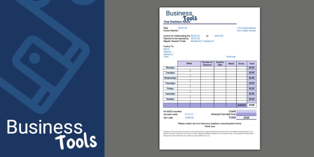 Childminder Invoices | twinkl.com.au