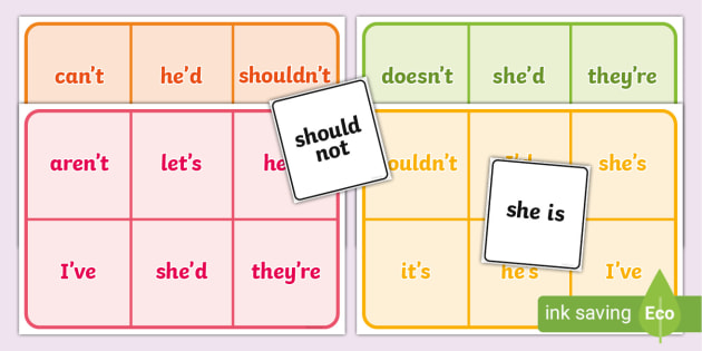 Identifying Contractions Bingo Game | Language Resources