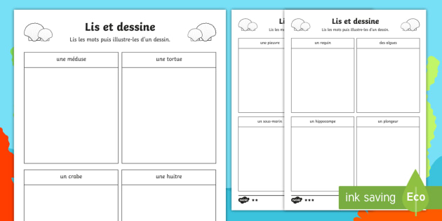 Lecture de mots, lire et dessiner : Les fonds marins