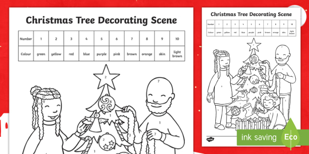 Decorating the Christmas Tree Colour by Number - KS1 maths, recognising