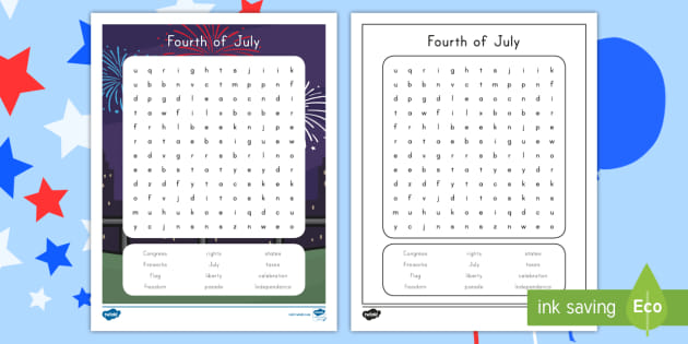 Fourth of July Word Search - Independence Day (teacher made)