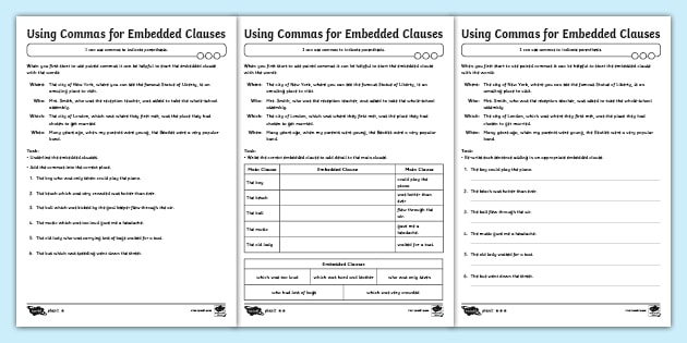 Using Commas for Embedded Clauses (Teacher-Made)