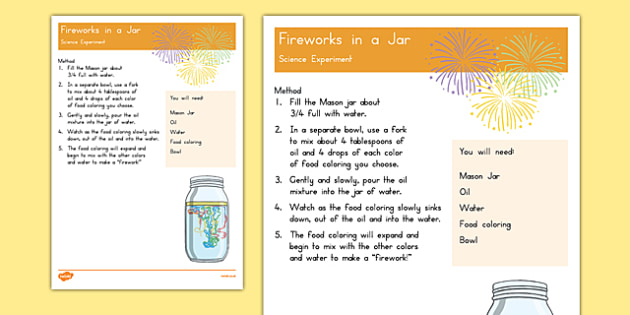 Fireworks in a Jar Science Experiment - 4th of July activities