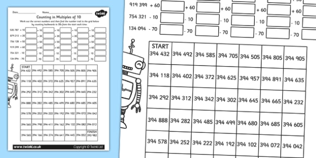 Counting in Multiples of 10 from any Number Differentiated Worksheets
