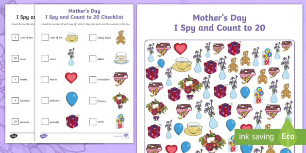 Mother's Day I Spy and Count Activity to 20 (teacher made)