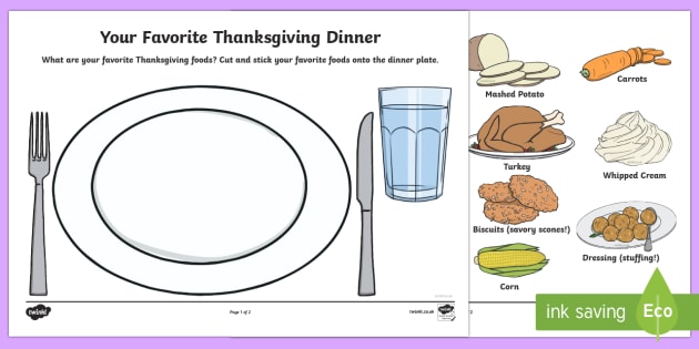 Your Favorite Thanksgiving Dinner Cut and Stick Worksheet