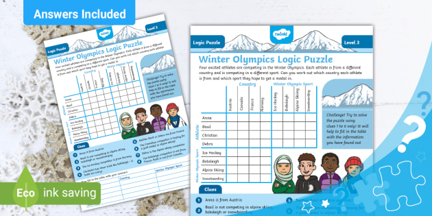 Winter Olympics Logic Puzzle - Level 3 - Kids Puzzles