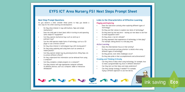 EYFS ICT Area Ages 3-4 Next Steps Poster