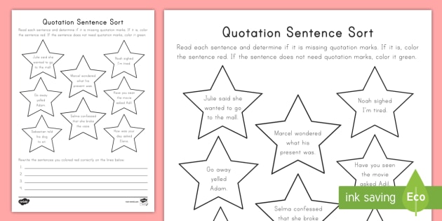 Quotation Sentence Sort Worksheet / Activity Sheet - Quotation