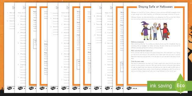 Staying Safe at Halloween Differentiated Reading Comprehension