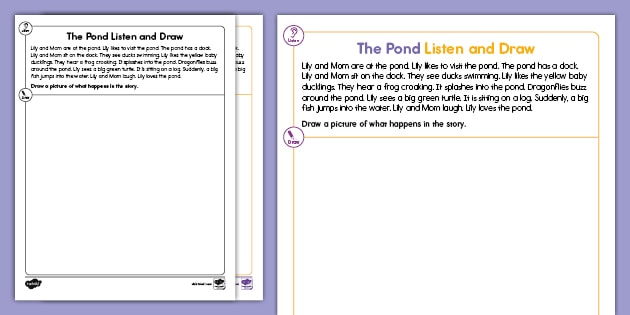 Prekindergarten Reading Passage The Pond Listen and Draw