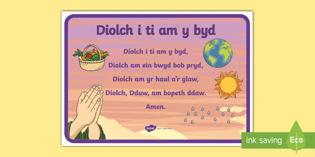 Poster Gweddi Cymraeg: Diolch i Ti am y Byd - TWINKL
