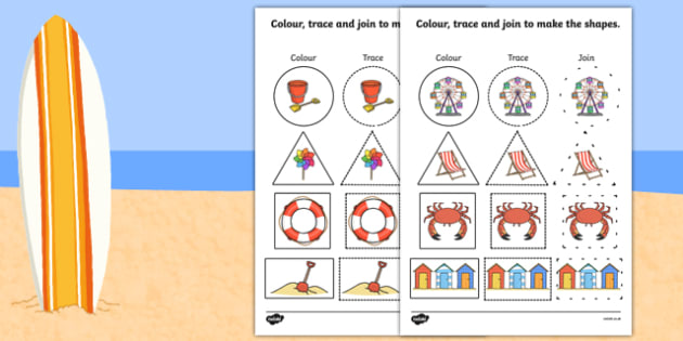 Seaside 2D Shape Colour Trace Join (teacher made)